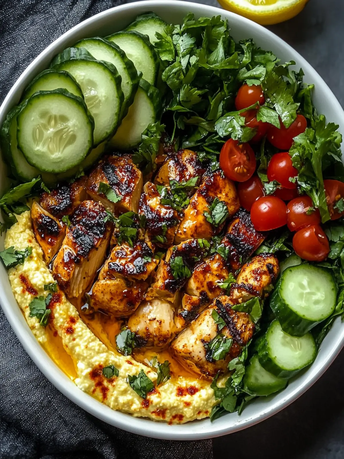 Irresistible Lemon Chili Grilled Chicken Bowls with Fresh Cucumber Salad