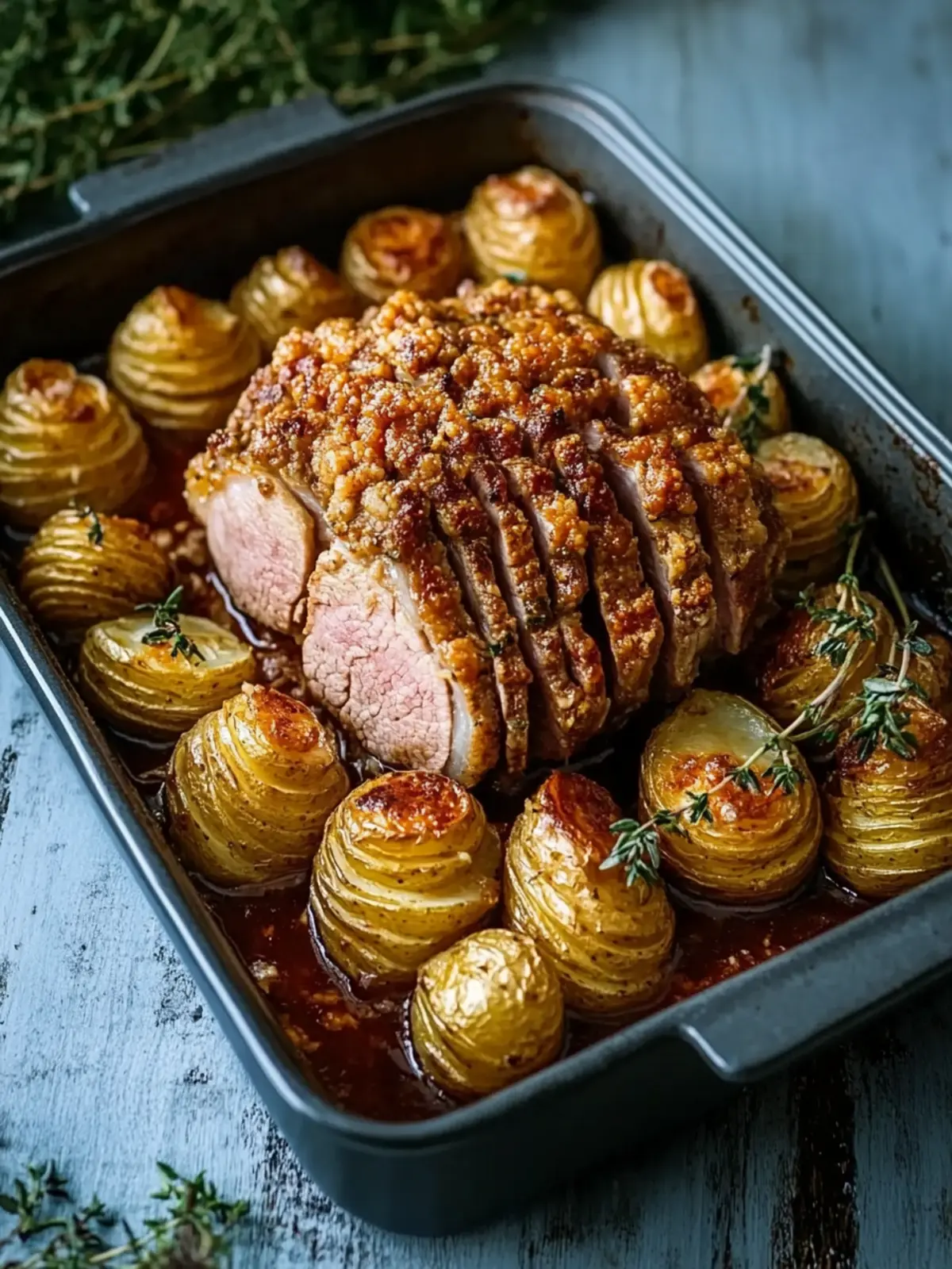 Irresistible Roast Pork with Crispy Hasselback Potatoes